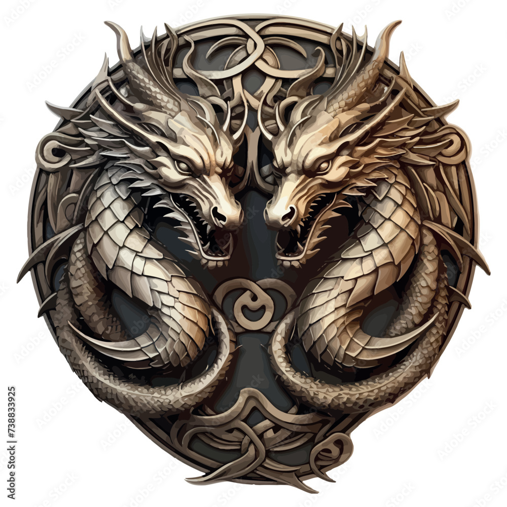 Viking Dragons isolated on white background, vector illustration in a ...