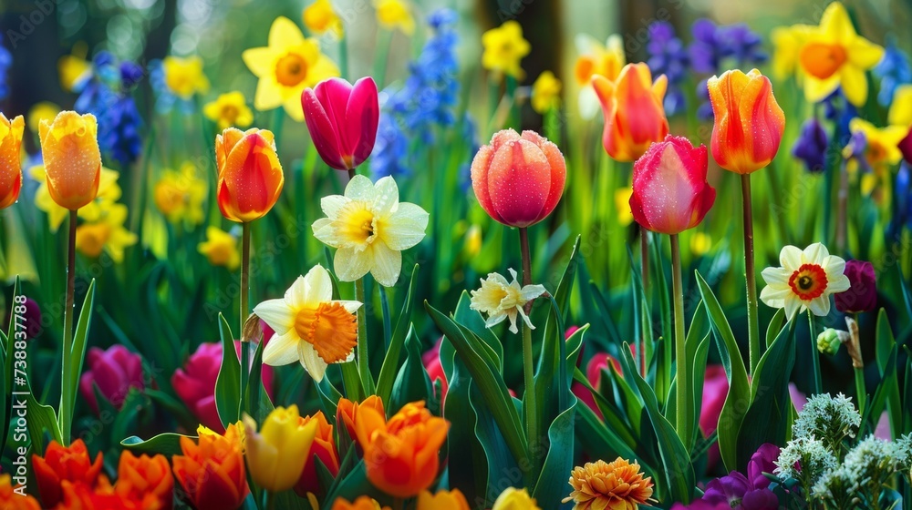 the vibrant transformation of a garden on the first day of spring ...