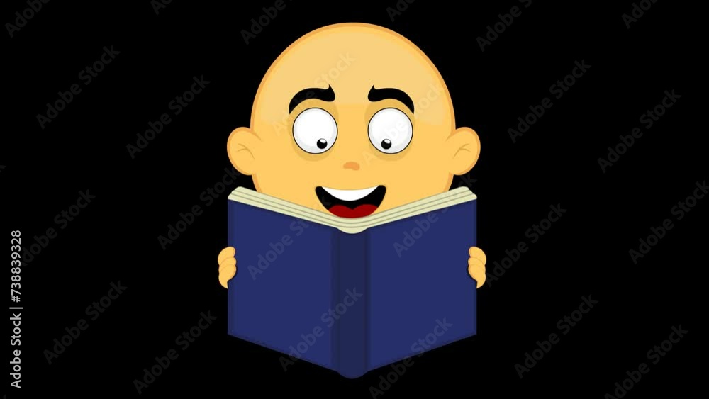 video animation face emoticon yellow character reading a book with a ...