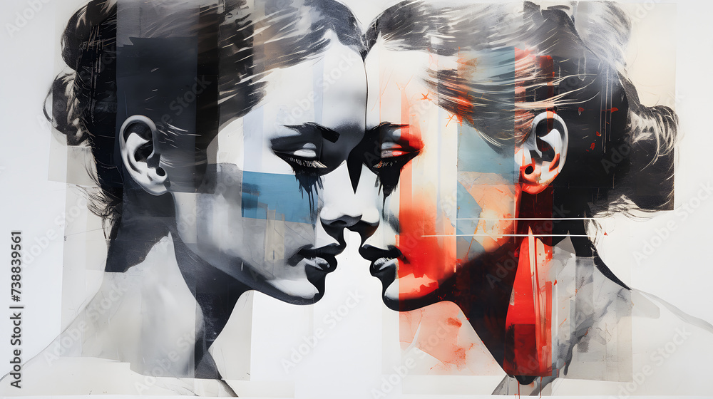 Portrait de deux femmes de profil front contre front Stock Illustration ...