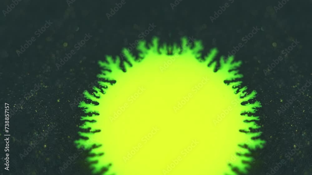 Ink drop. Paint splatter. Defocused neon yellow green color glowing wet ...