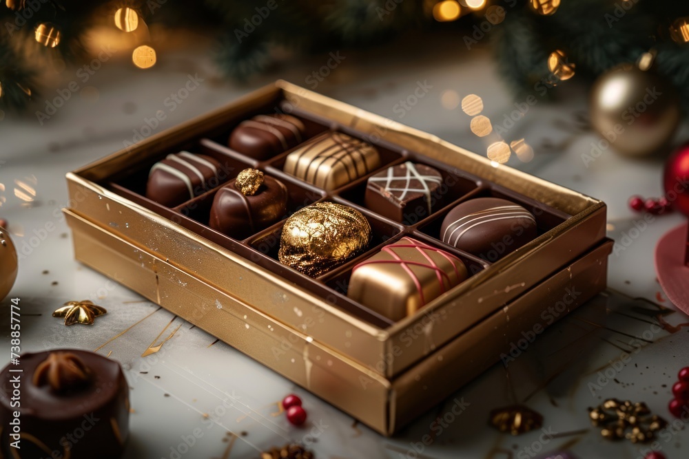 one kind chocolate box, gold wrapped selection of chocolates in a box ...