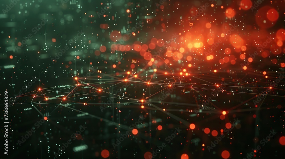 Abstract visualization of a complex digital network with connection ...