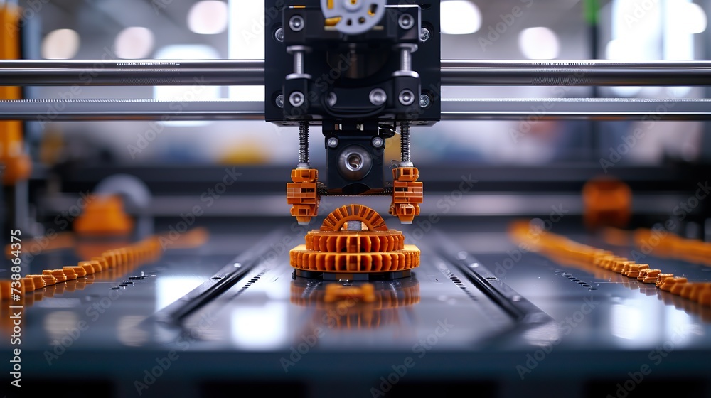 An automated 3D printing production line is shown fabricating orange ...