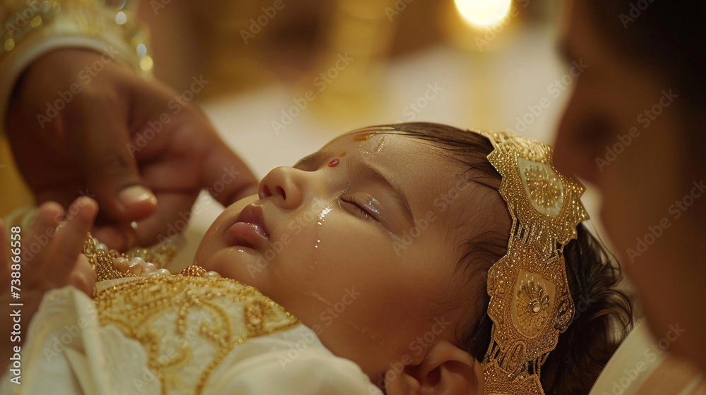A solemn moment of prayer as the baby is anointed with holy oil ...