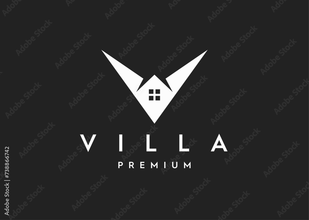 V letter and house logo, Real estate logo with letter V and house ...
