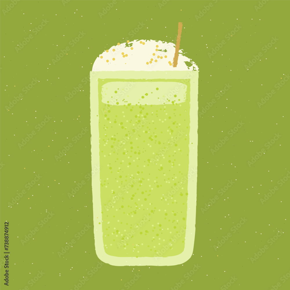 Green cocktail with cream. Smoothie in high glass. Fresh greens ...