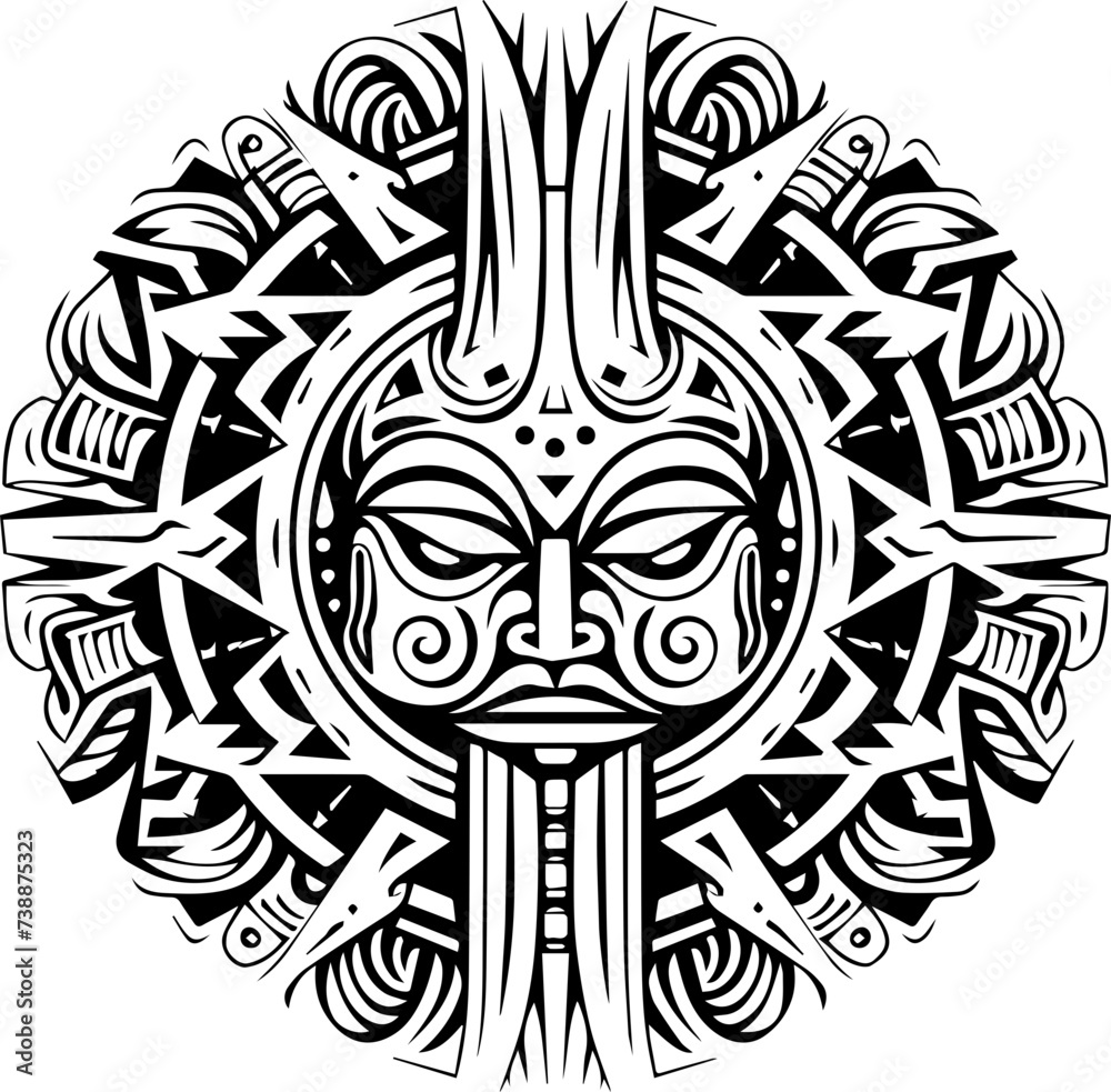 tribal face vector design, isolated background, tattoo style ...