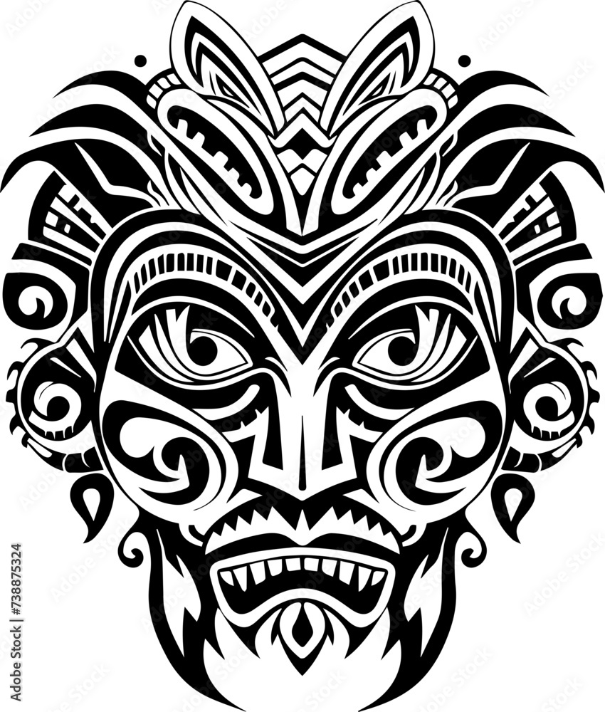 tribal face vector design, isolated background, tattoo style ...