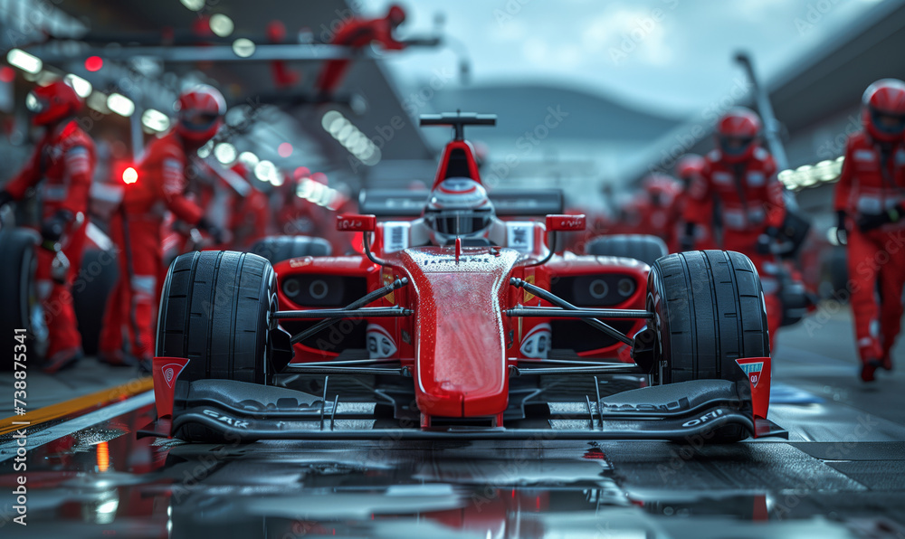 Foto de Professional pit crew ready for action as their team's race car ...