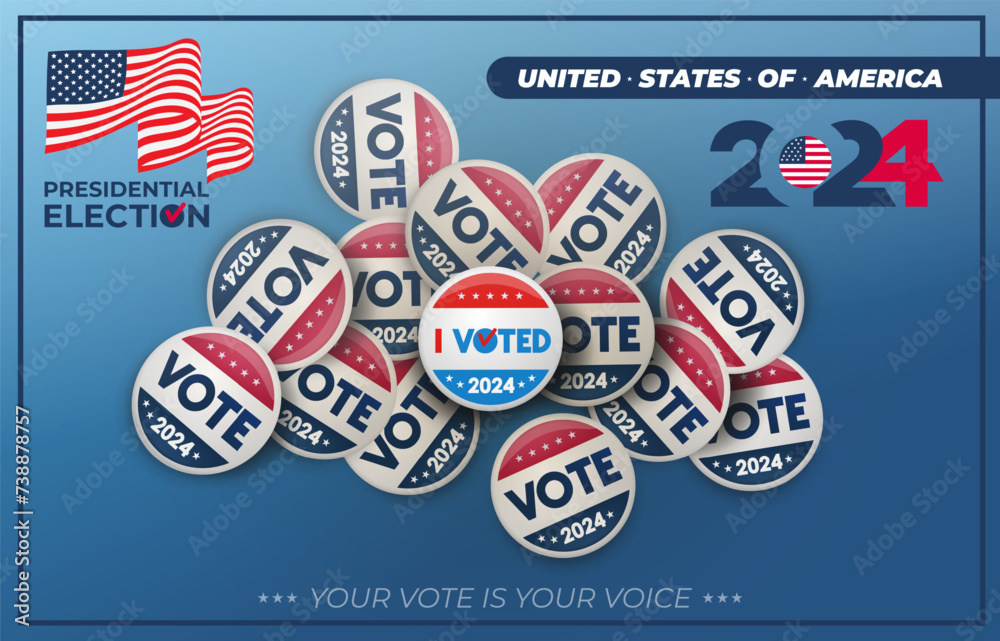 Vecteur Stock Presidential election 2024 button in focus in between ...