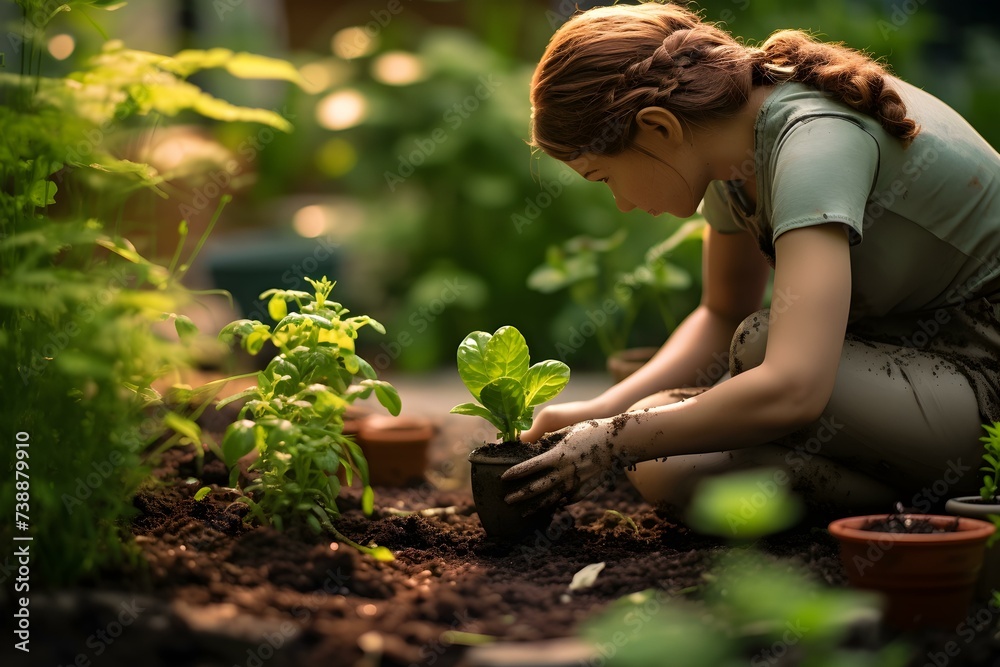 Person practices mindful gardening attuned to soil plants and earths ...