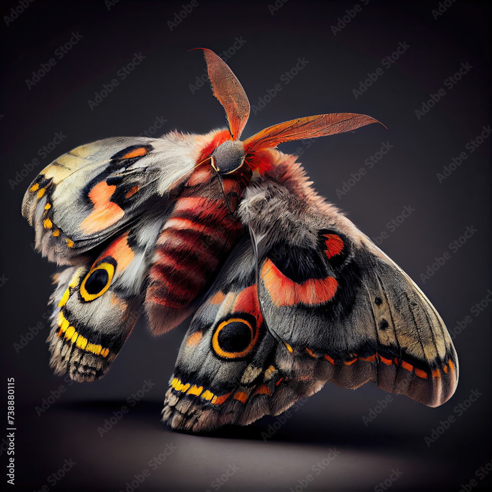Cecropia Moth Portrait With Vivid Colors on Dark Background Stock Photo ...