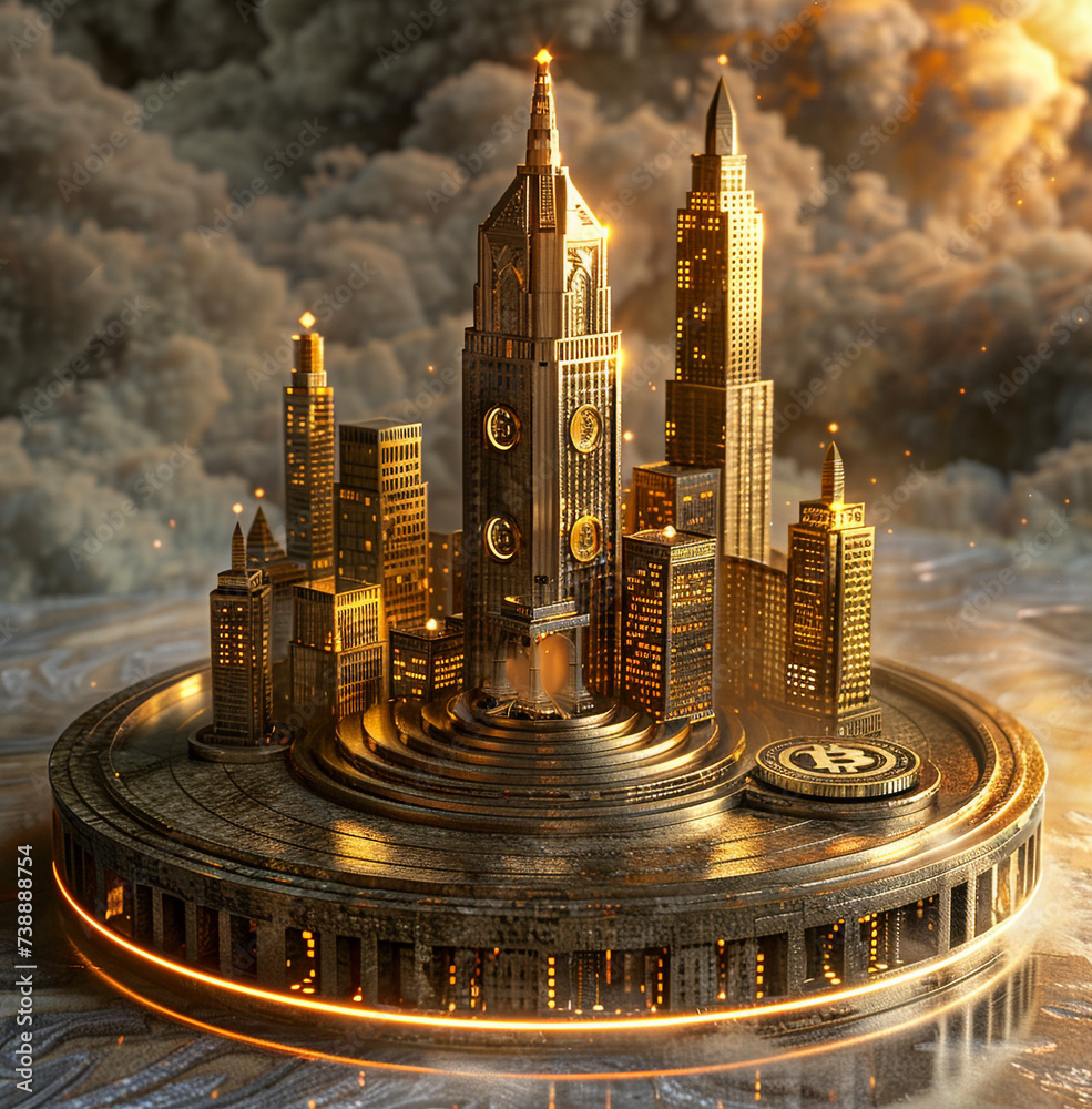 Illustration of Bitcoin located on top of a circular structure with ...