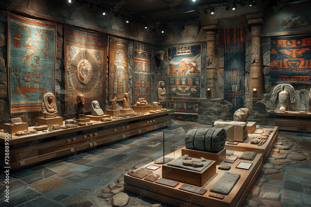Vibrant mosaics and ancient sculptures line the museum hall, narrating ...