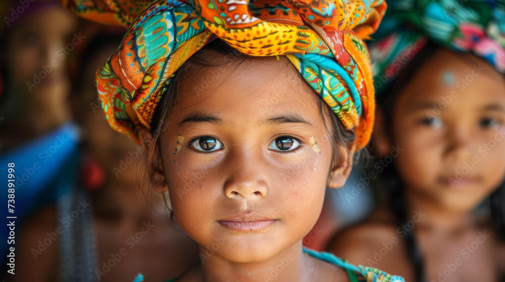 A group of young girls from the Dawei people in Myanmar standing next ...