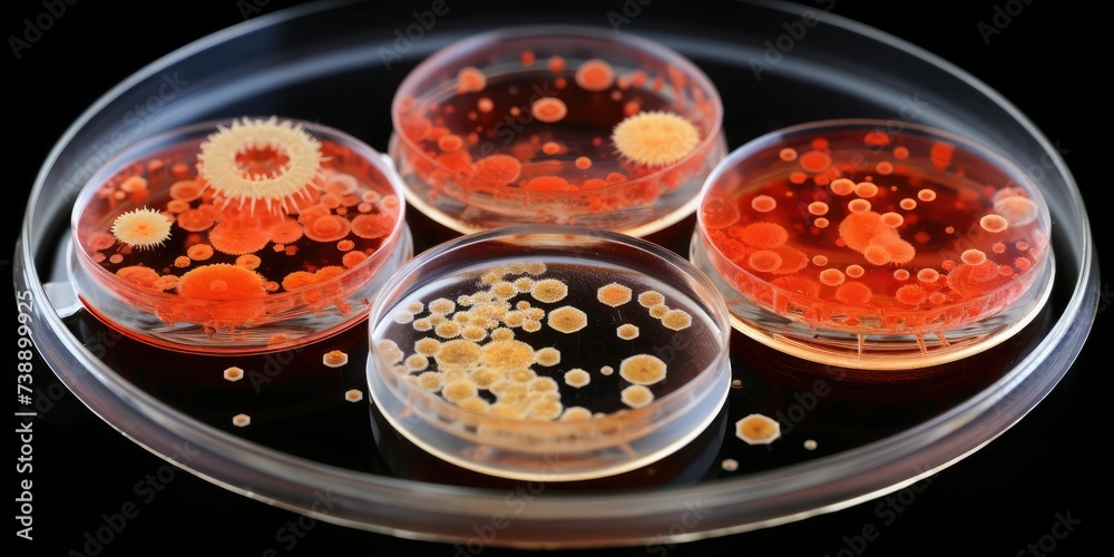 Staphylococcus aureus bacterial colonies on blood agar plate Stock ...