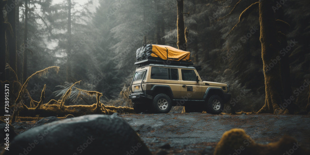 Big wheel of the 4x4 off-road car driving on terrain route in the ...