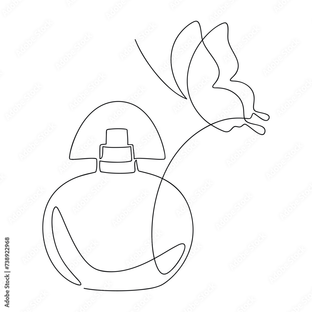Perfume bottle butterfly vector. Fragrance scent one line continuous ...