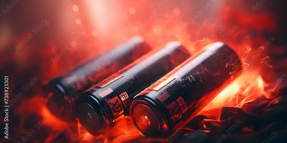 Dangerous lithiumion batteries catch fire emitting red flames ...