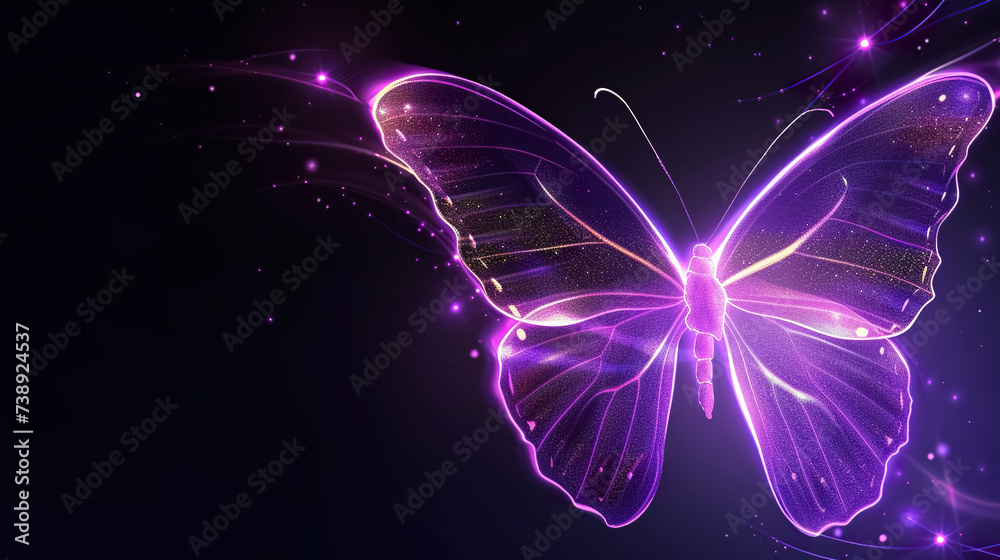 beautiful purple neon glowing butterfly illustration at black ...