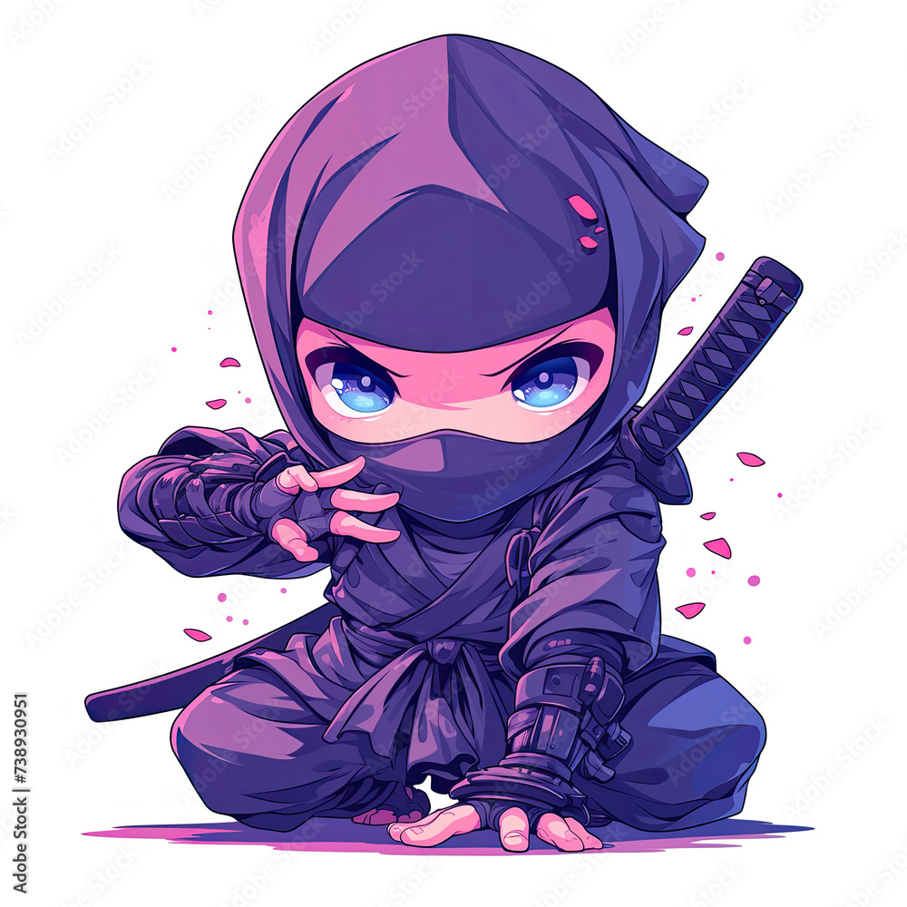 Dynamic illustration of an anime ninja character dressed in purple with ...