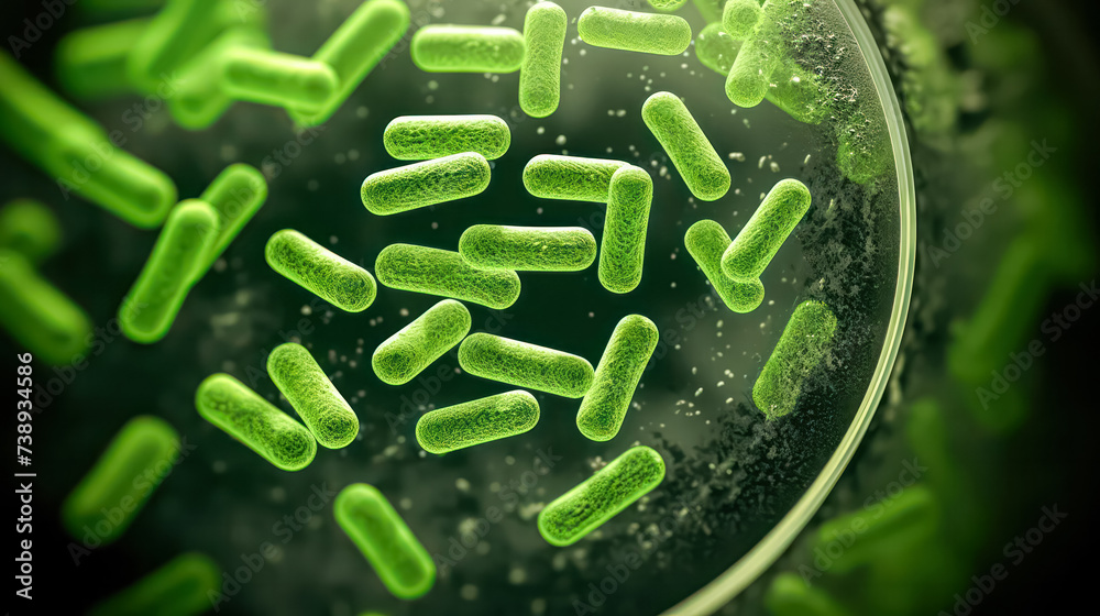 Microorganisms observed through a microscope, including bacteria ...