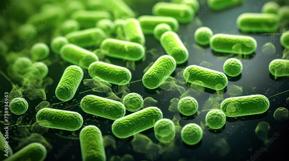 Microorganisms observed through a microscope, including bacteria ...