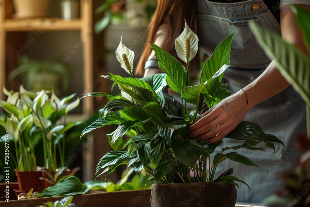 Spring Houseplant Care, Waking Up Indoor Plants for Spring. Female ...