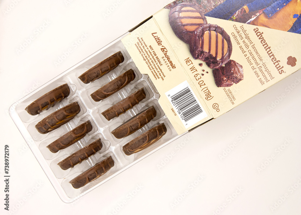 Alameda, CA - Feb 17, 2024: One box of Little Brownie Baker brand Girl ...