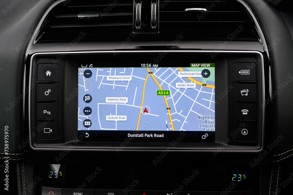 Satellite navigation system with GPS from a car map Stock Photo | Adobe ...