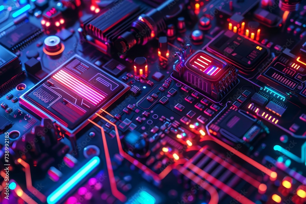 Cyberpunk themed digital wallpaper showcasing futuristic technology and ...