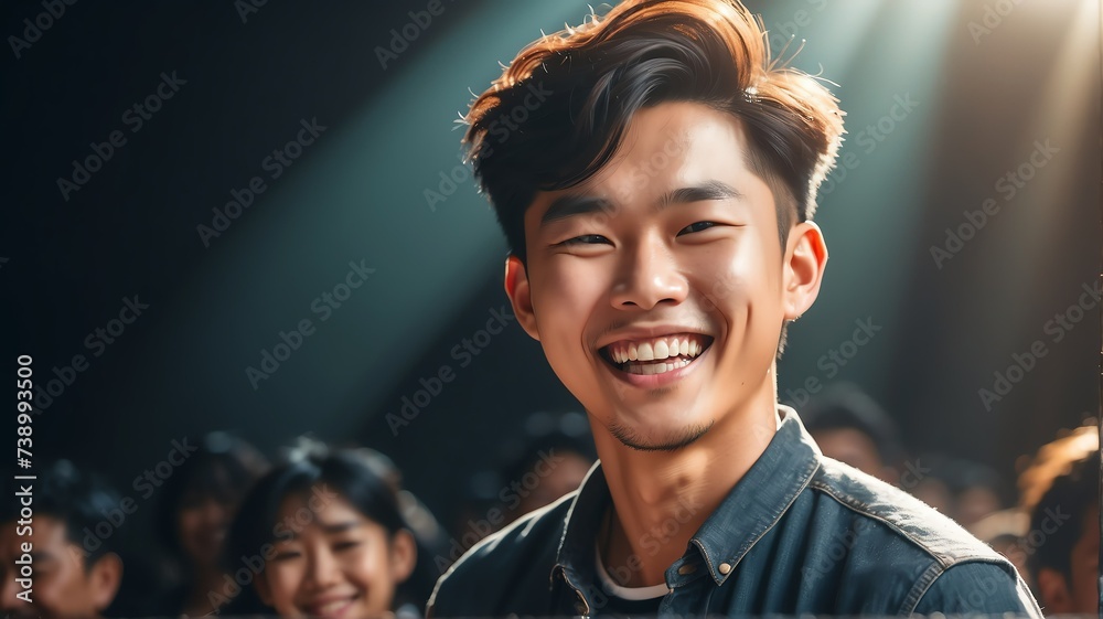 Portrait Of A Young Laughing Handsome Asian Guy That Looks Like An Idol