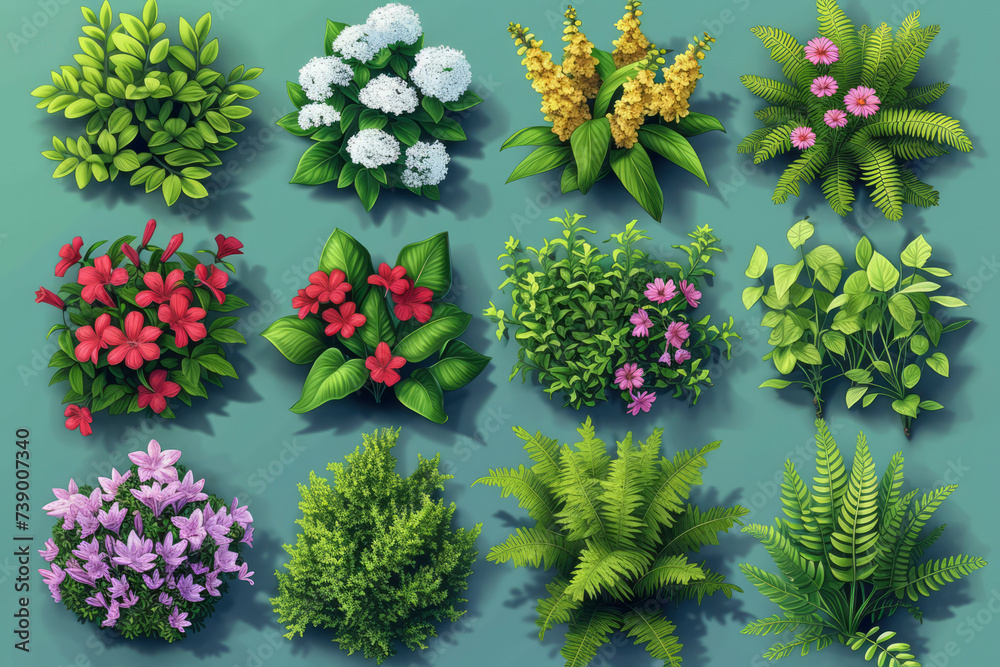 Isometric depictions of flowers, plants, and underbrush can contribute ...