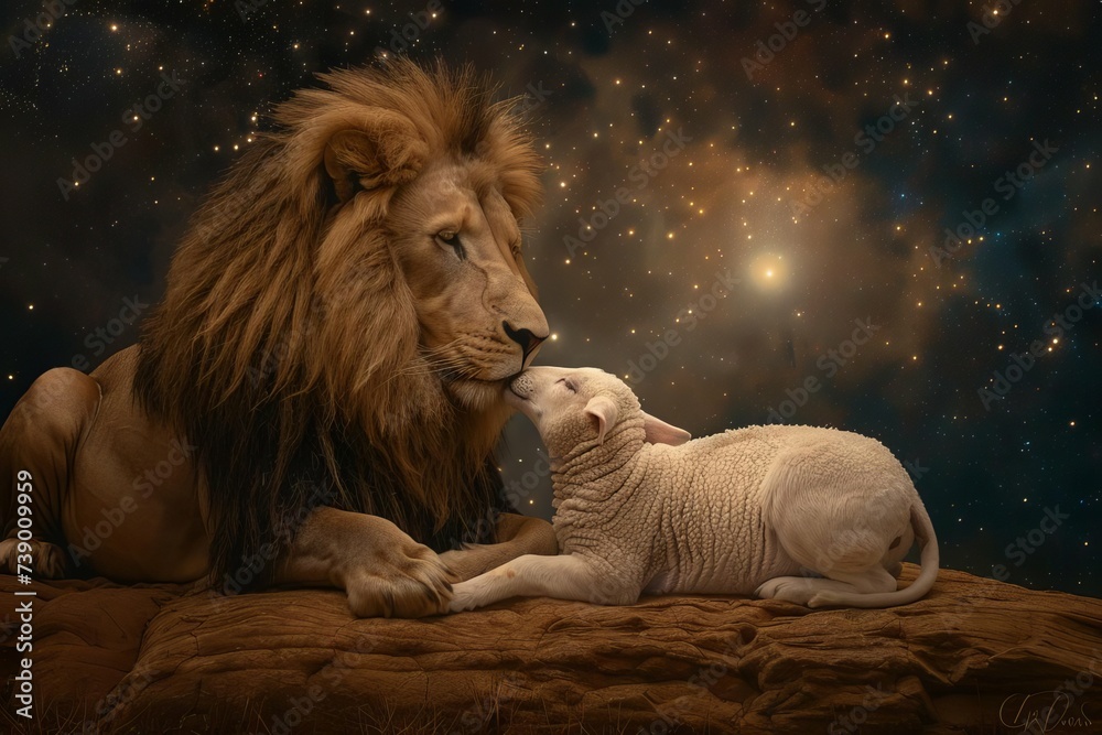 Majestic depiction of the lion of judah and the lamb of god Symbols of ...