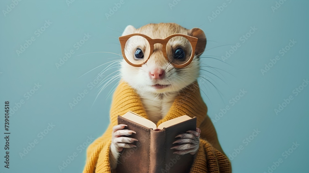 Studious Rodents Adorable Pets Wearing Glasses and Reading Stock ...
