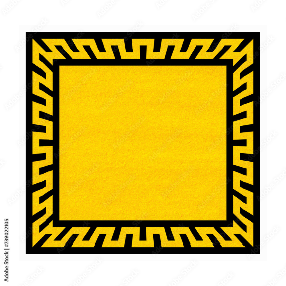 square frame with black and textured golden yellow Greek pattern border ...