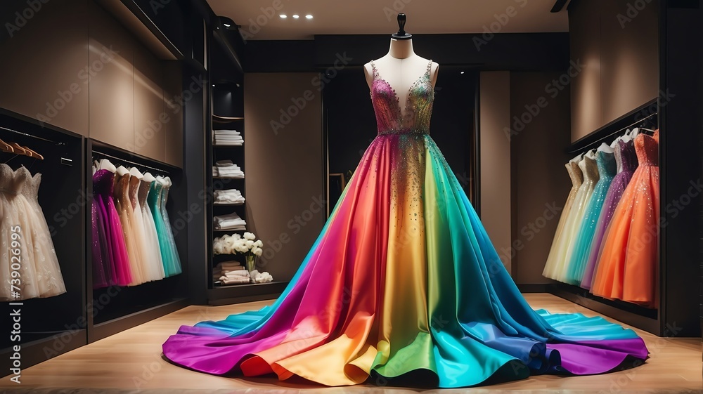 Beautiful rainbow colorful formal dress gown with spotlight in middle ...