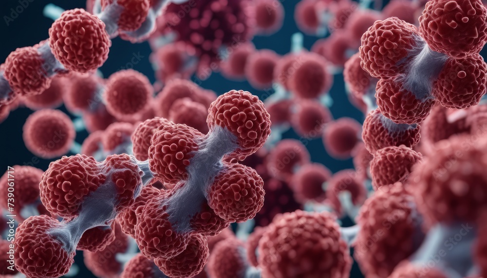 Microscopic view of a cluster of red cells with white nuclei, possibly ...