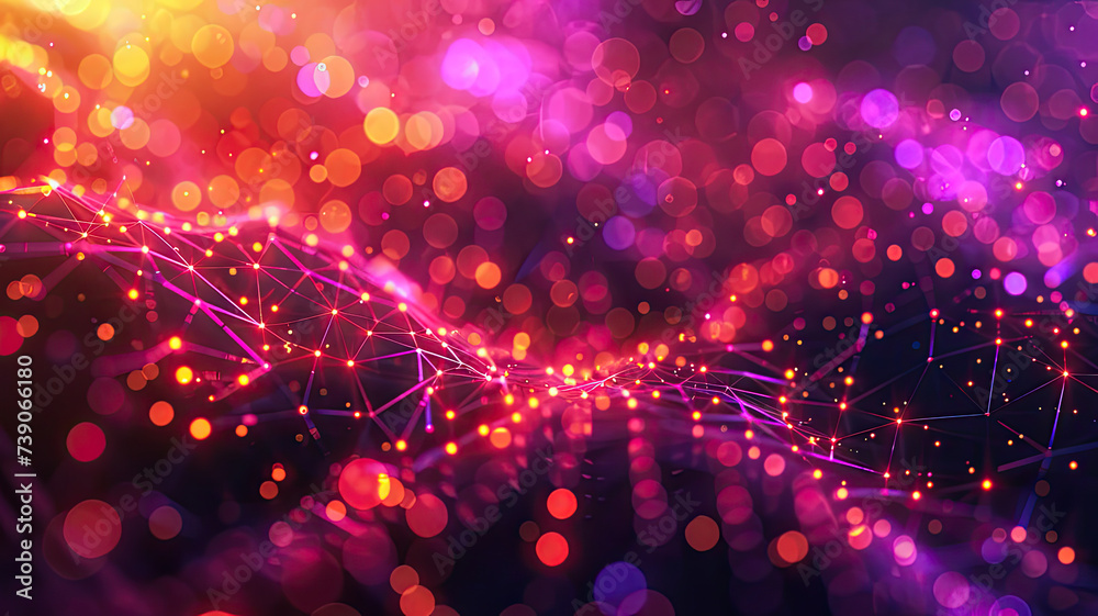 Vibrant abstract representation of a network with dynamic interlinked nodes and glowing ...