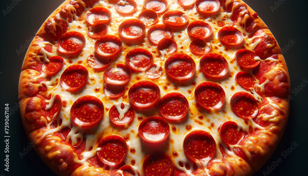 A delicious pepperoni pizza, focusing on the vibrant red pepperoni ...