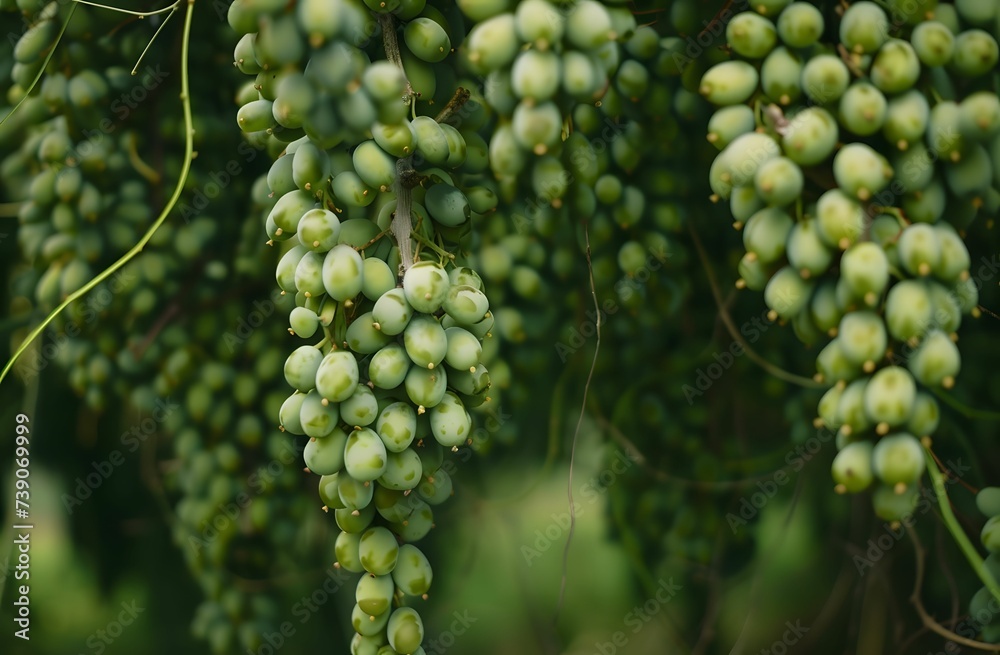 Nature's Bounty - Lush Green Dates Hanging in the Air from a Palm Tree ...