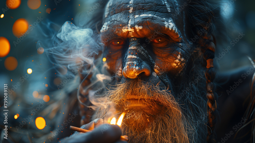 Enigmatic Tribal Elder Performing Sacred Rituals - Detailed Portrait of ...