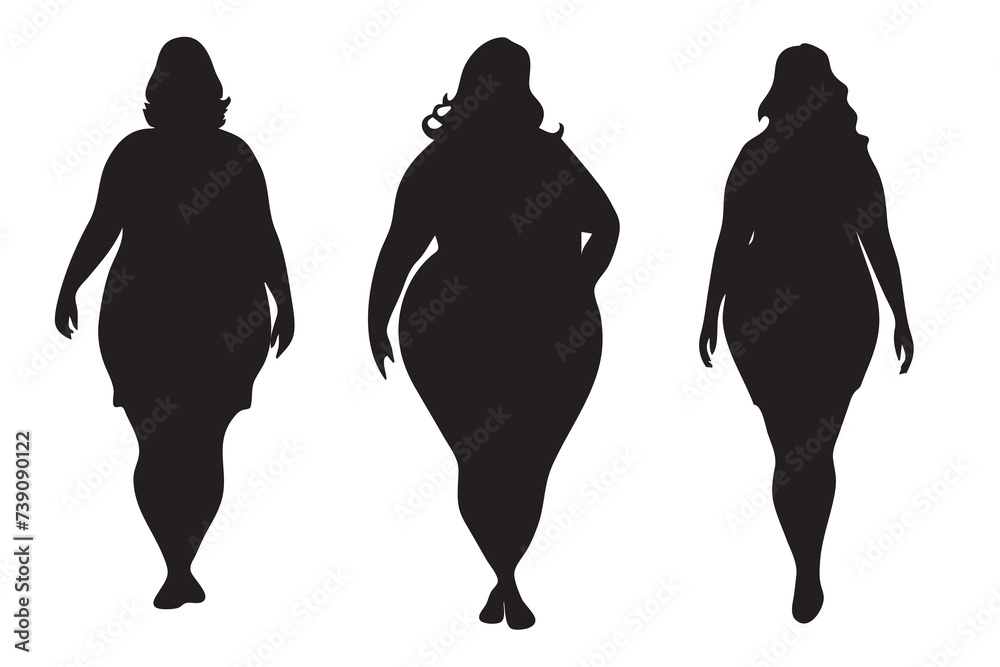 Fat woman vector silhouette on a white background. Fat girl in ...