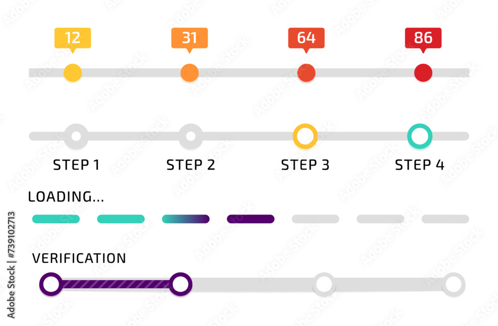 Progress bar. Infographic design. Chart numbers. Loading process ...