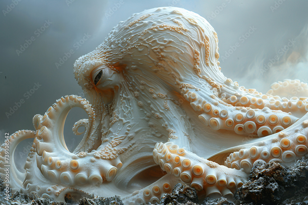 Albino Octopus Underwater with eyes slightly open Stock Photo | Adobe Stock