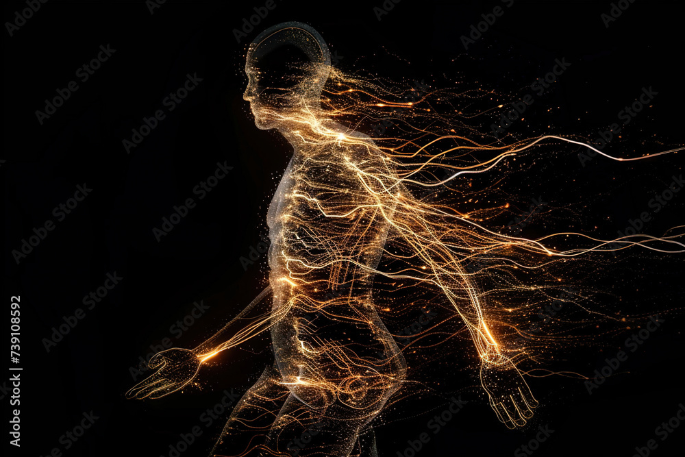 Illustration mapping the central and peripheral nervous systems in a ...