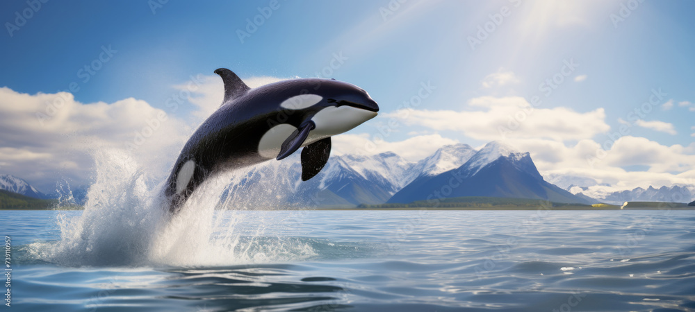 World Oceans Day Save Environment Concept, orca wales jumping out of ...