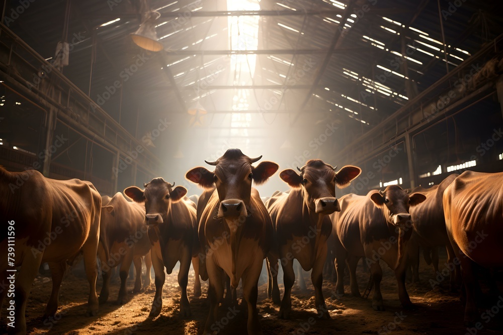 Asian Brown Cows Gather in a Barn for Hari Raya Korban Ceremony ...