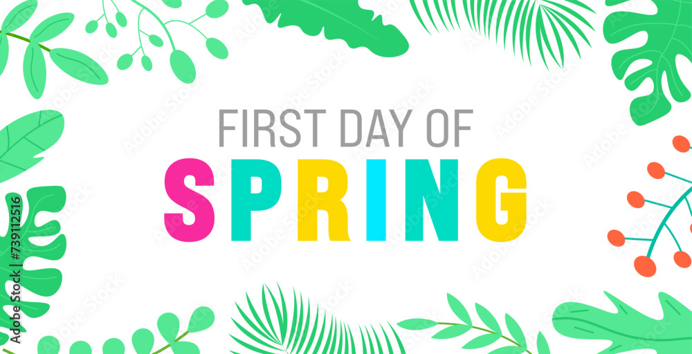 First Day of Spring or It's First Spring Day background template with ...